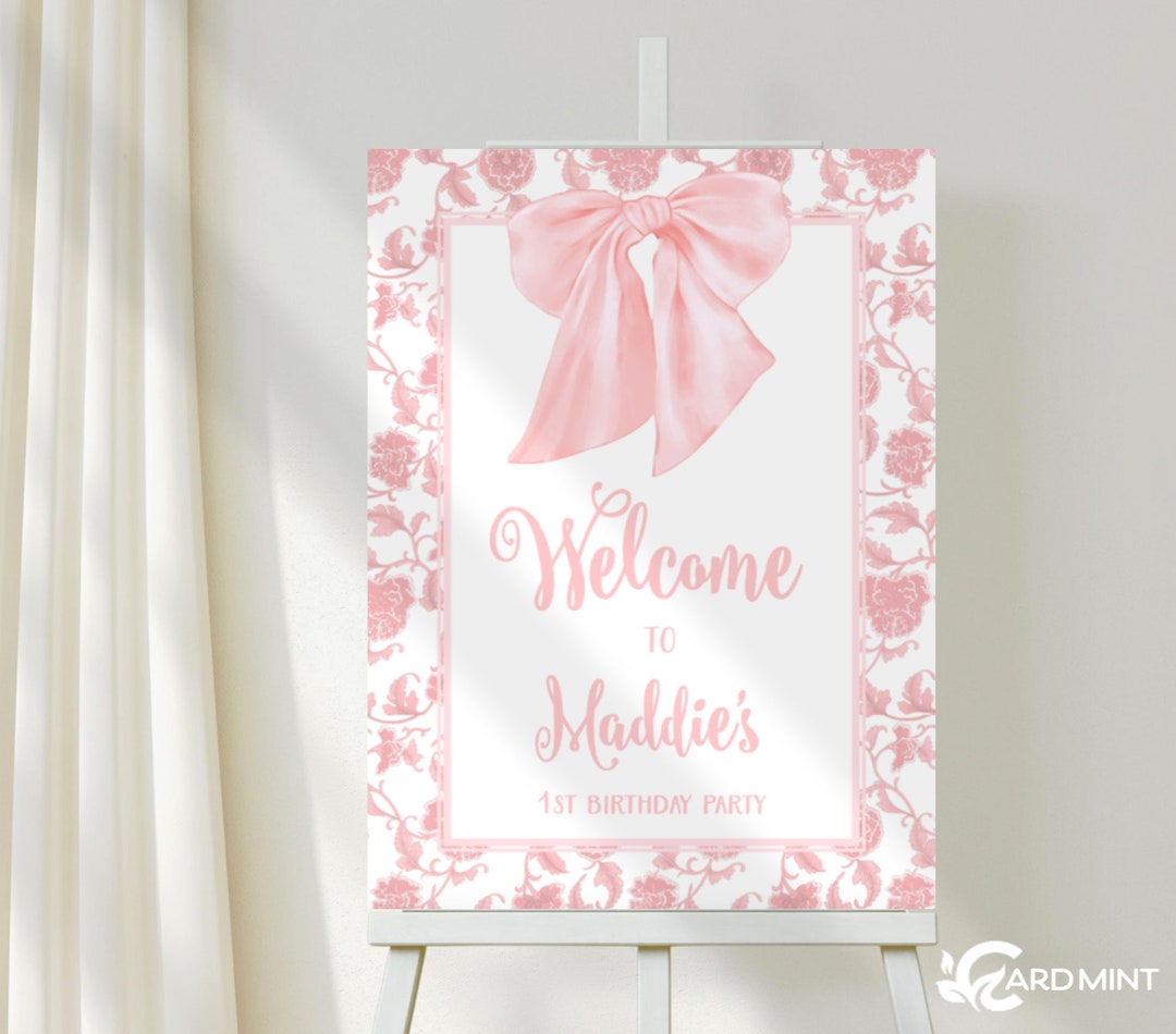 Editable Pink Bow Party Welcome Sign, Birthday Welcome Poster Download ...