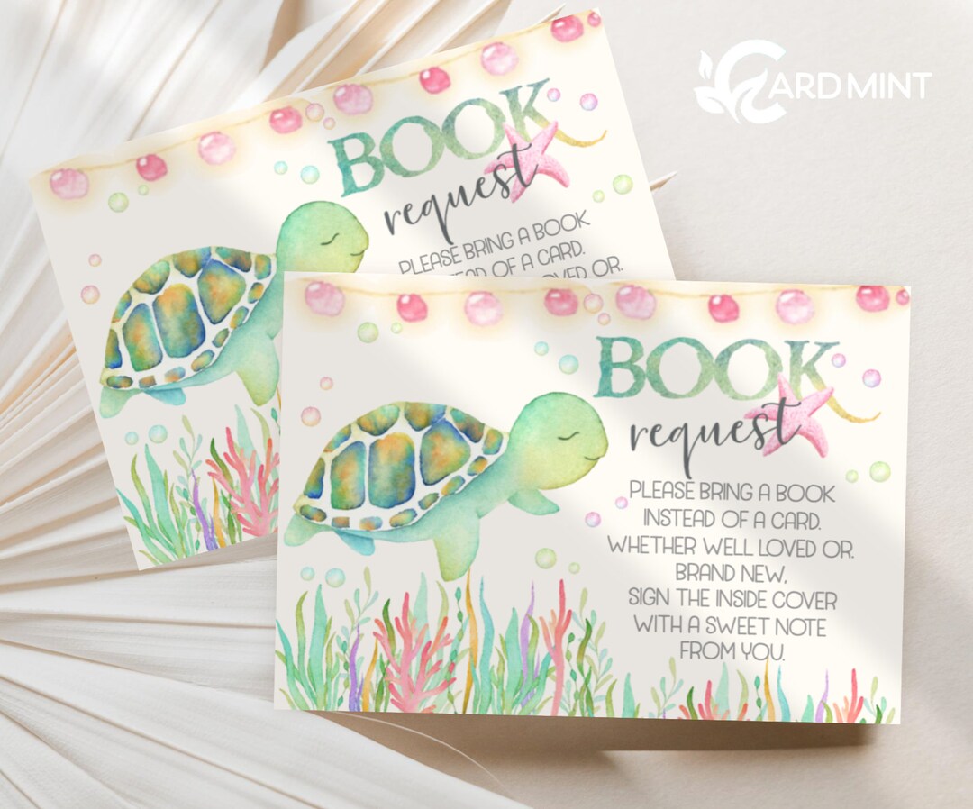 EDITABLE Sea Turtle Book Request Card, Baby Shower, Bring a Book ...