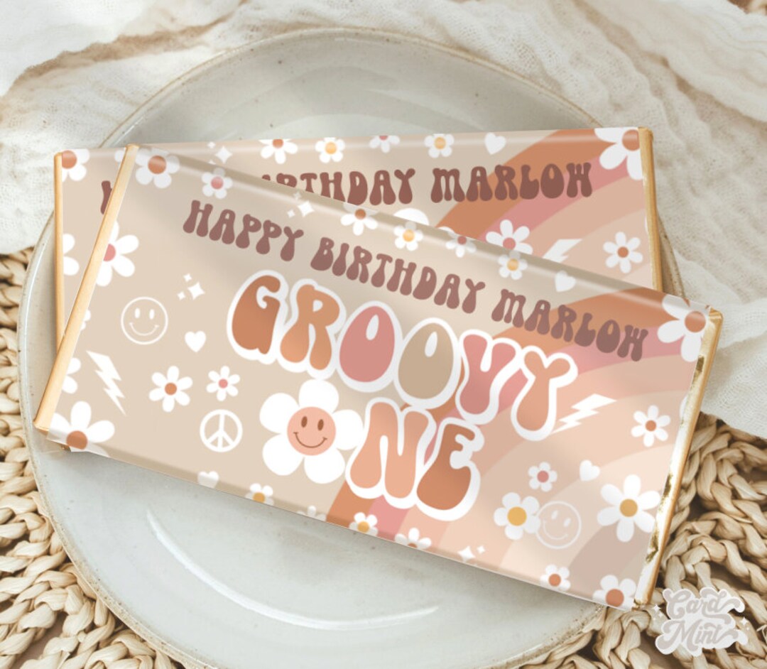 Groovy One Chocolate Bar Wrappers, Party Favors, Birthday Favor Treats ...