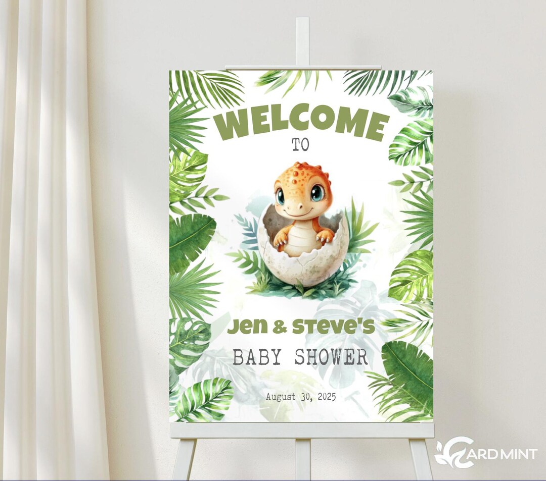 Editable Hatching Soon Dinosaur Welcome Sign, Gender Neutral Baby ...