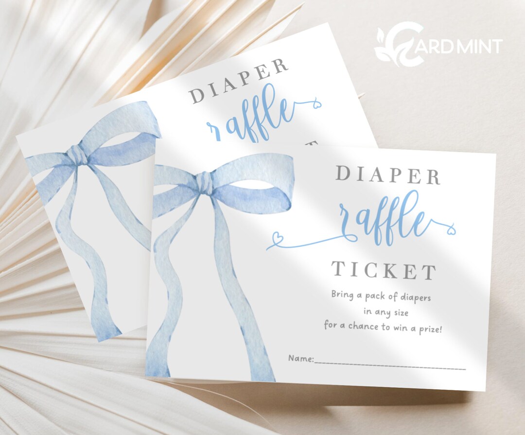 EDITABLE Blue Bow Diaper Raffle Tickets for Baby Shower, Party Raffle ...