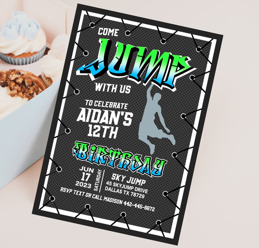 EDITABLE Trampoline Park Jump Birthday Party Invitation, E Vite ...