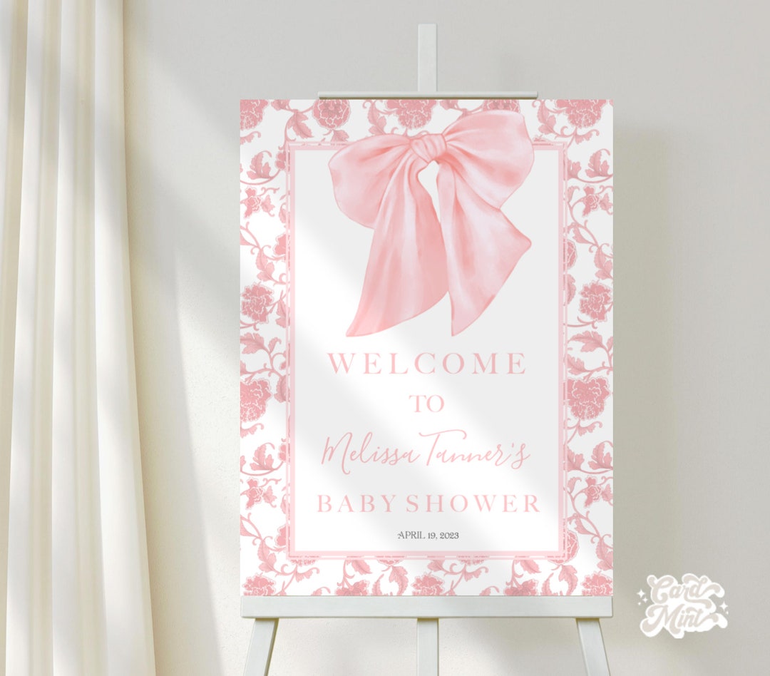 Editable Pink Bow Party Welcome Sign, Baby Shower Welcome Poster ...