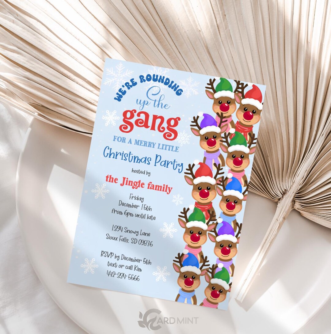 Reindeer Christmas Party Invitation, Rounding up the Gang, Rudolph ...