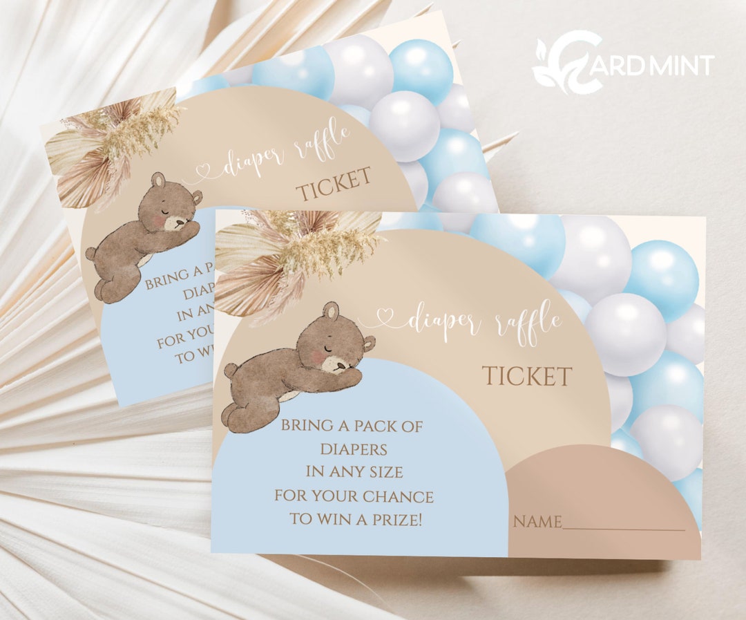 Editable Bear Diaper Raffle Tickets Baby Shower, Bring Diapers Insert ...