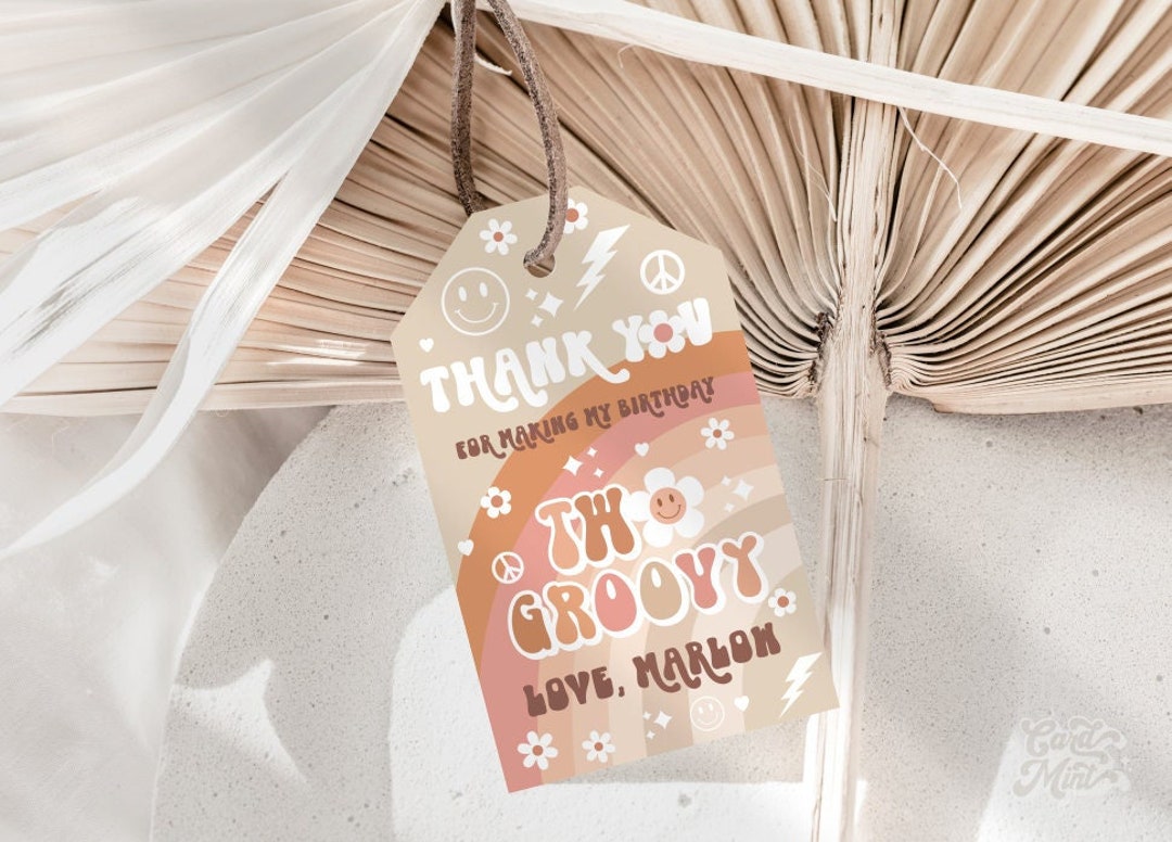 Editable Two Groovy Thank You Tags Favor Tags, 2nd Birthday Party Treat ...