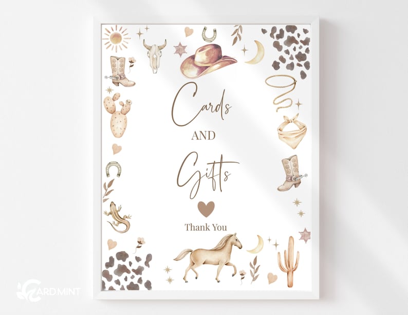Editable Cowboy Party Table Sign, Baby Shower Sign 8x10 Cards & Gifts ...