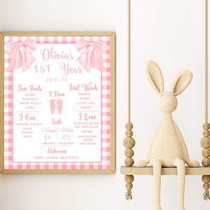 Editable Pink Bow Milestone Sign, Birthday Growth Chart, Milestone Baby ...