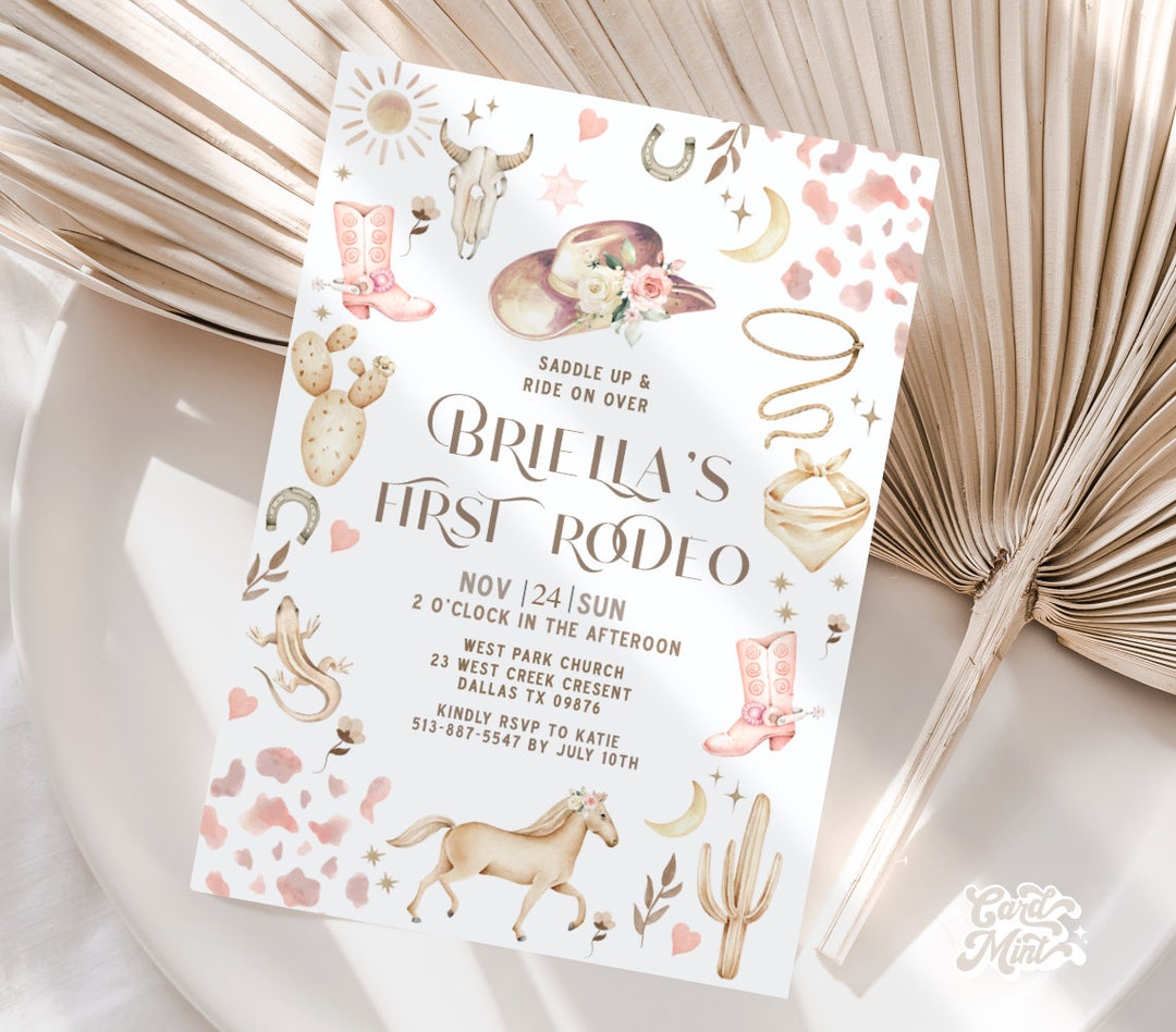 EDITABLE First Rodeo Birthday Invitations, Rustic Country Cowgirl 1st ...