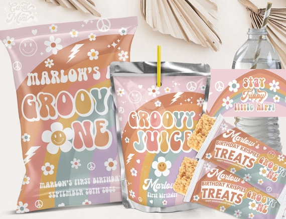 EDITABLE Groovy One Birthday Party Package Bundle Rice Krispy - Etsy