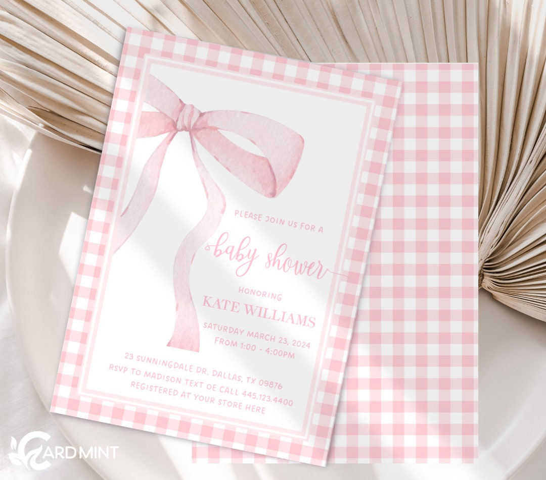 EDITABLE Pink Bow Baby Shower Invitation, Baby Girl Shower, Baby ...
