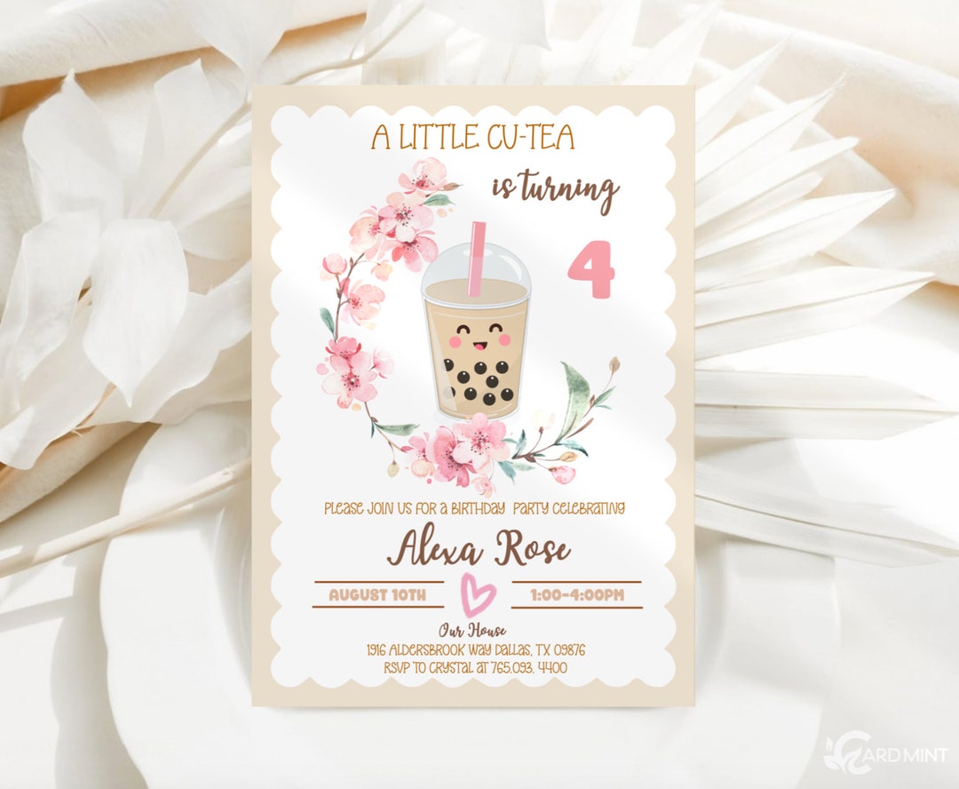 EDITABLE A Little Cu-tea Birthday Invitations Bubble Tea and Japanese ...