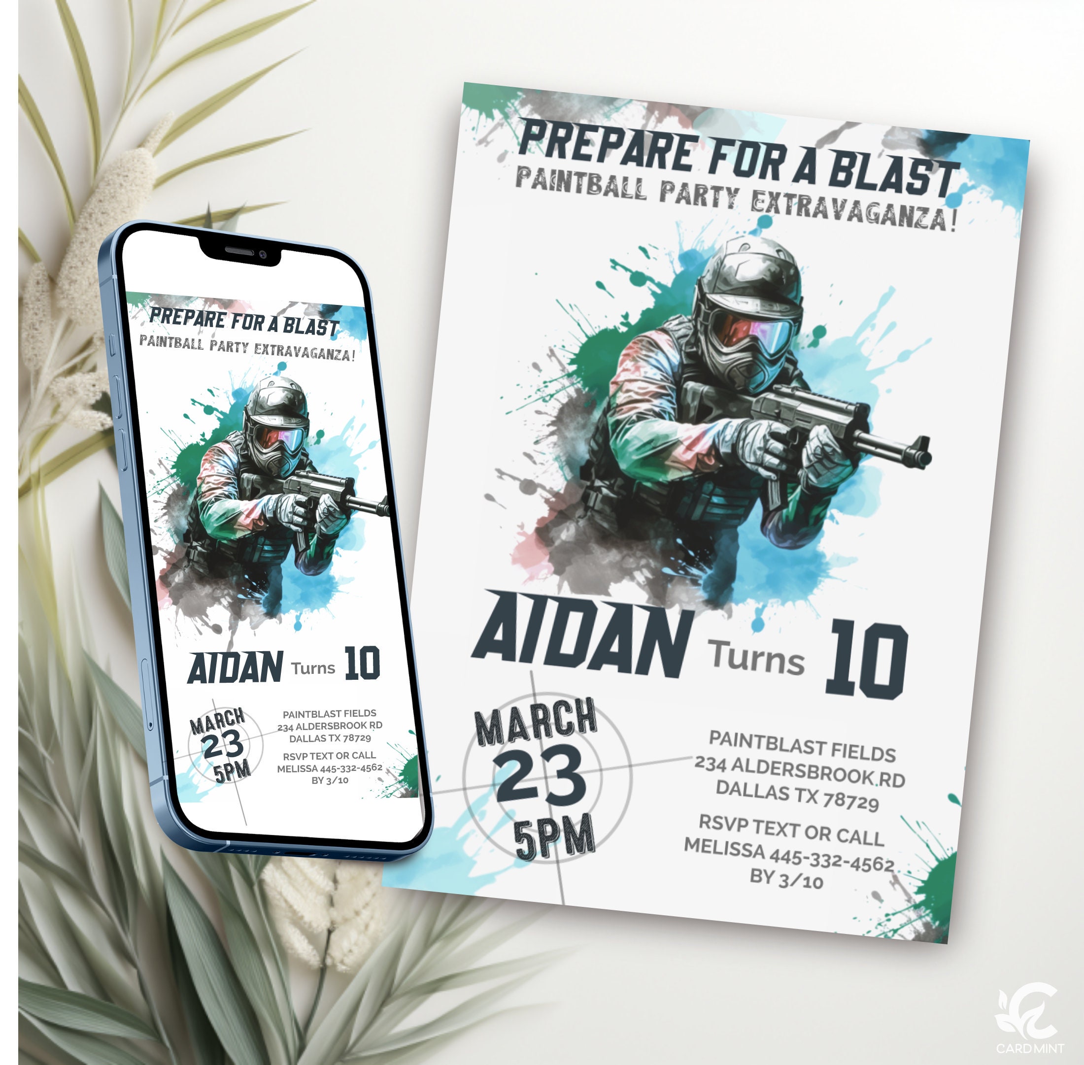 Editable Paintball Party Invitation, Paint Ball Birthday Evite ...