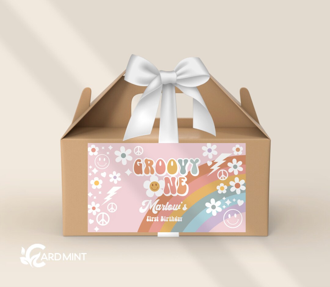 EDITABLE Gable Box Label, Birthday Groovy Birthday Party Thank You ...