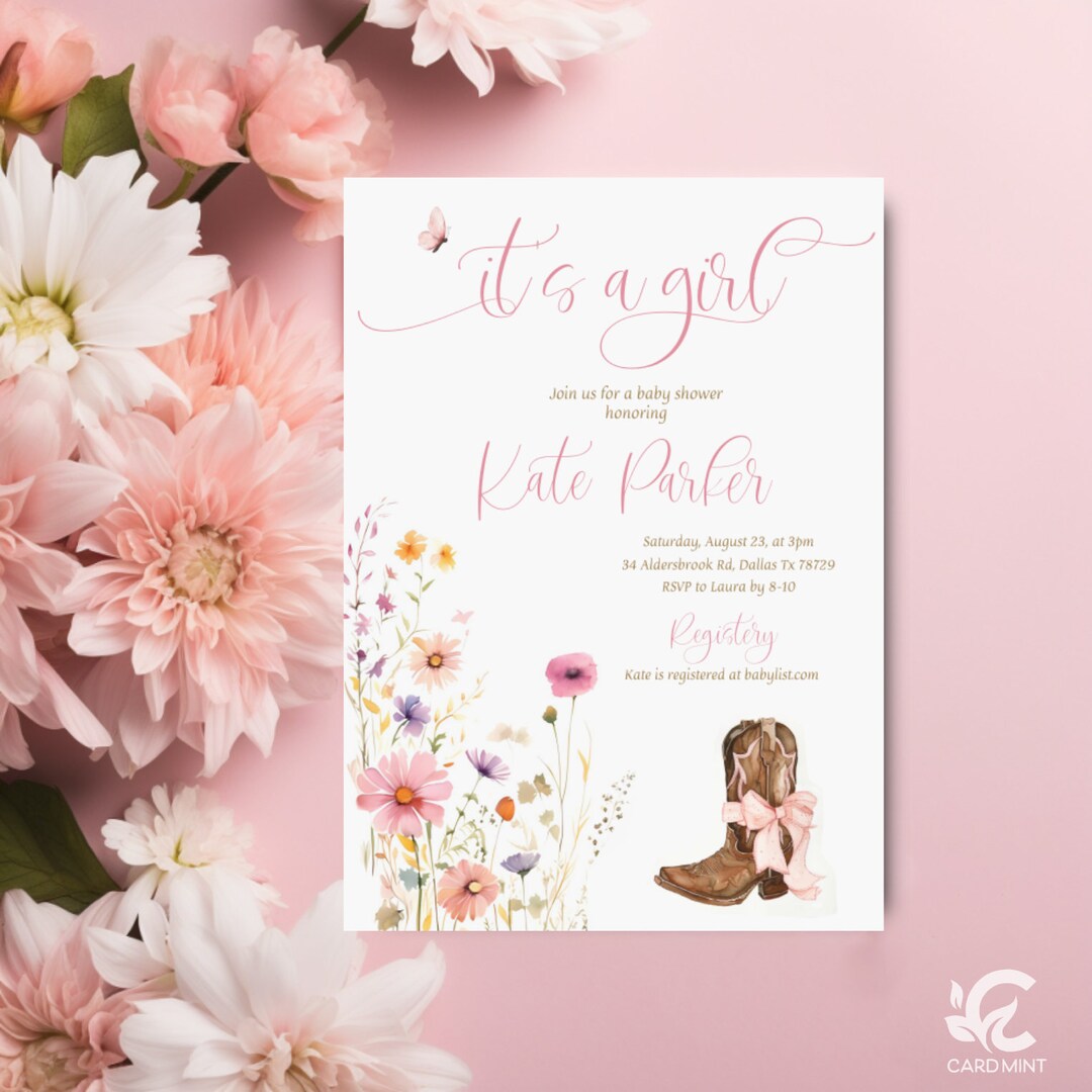 EDITABLE Cowgirl Wild Flower Invitations Baby Shower Invitation ...