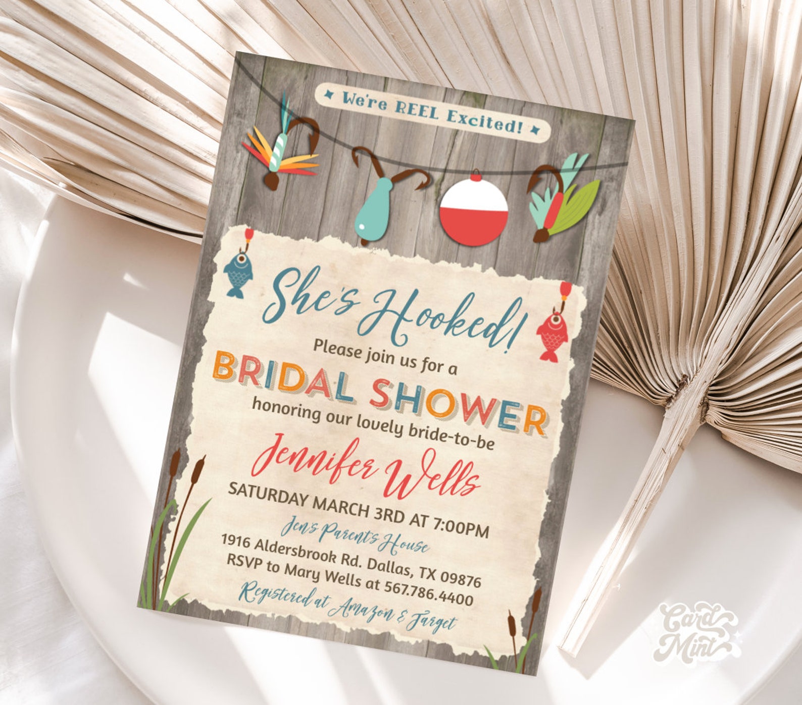 EDITABLE Fishing Bridal Shower Invitations She's Hooked | Etsy