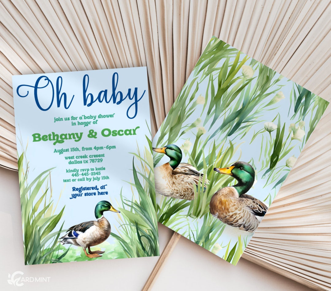 EDITABLE Baby Shower Mallard Duck Invitations Hunting Cute Invite ...