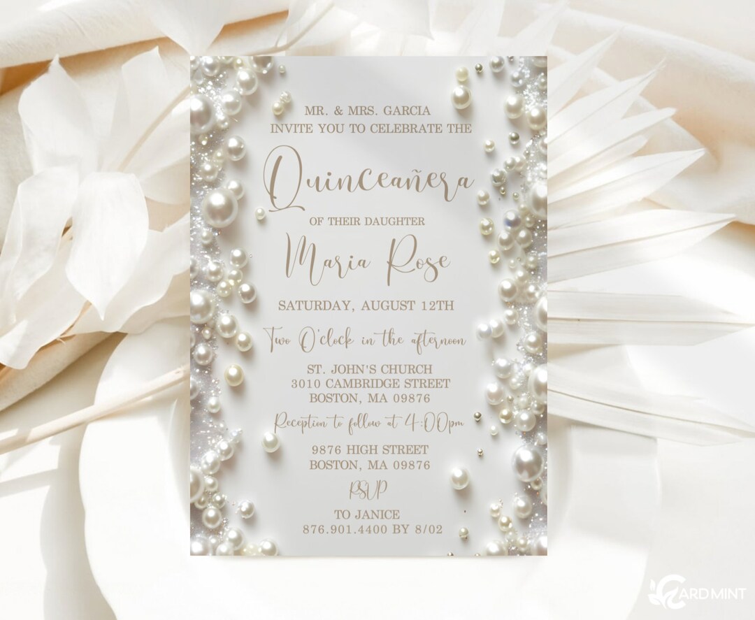 Editable Pearl Quinceañera Invitation Mis Quince Anos Birthday Invite ...