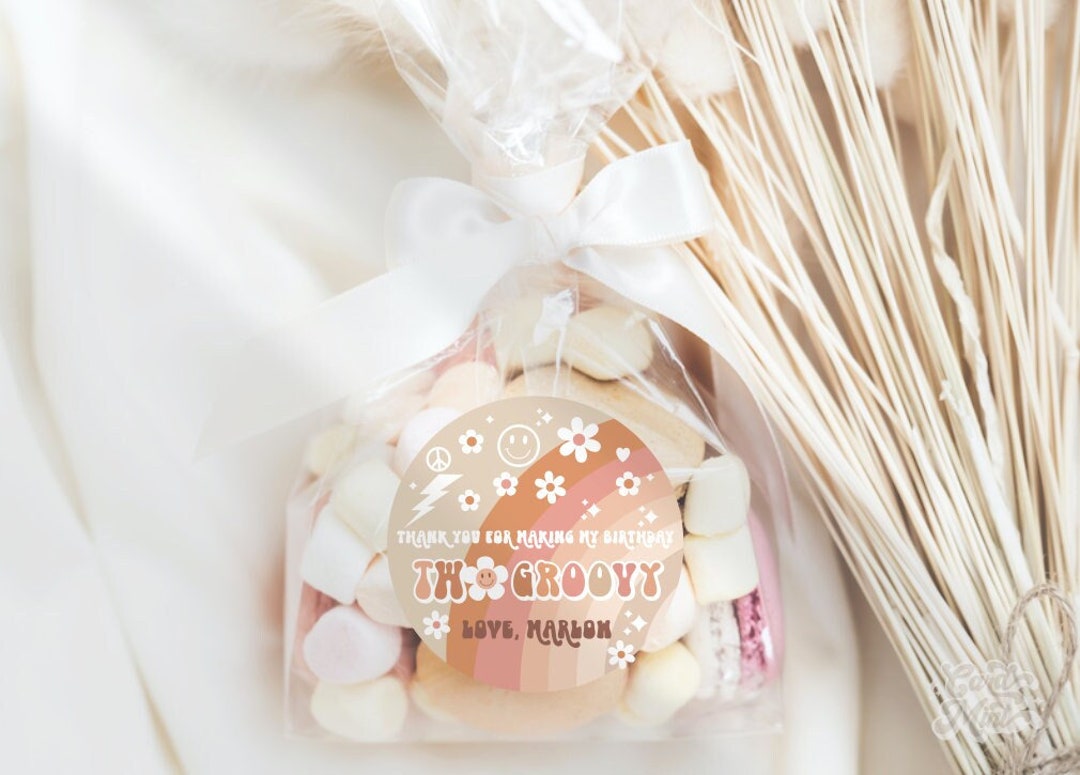 EDITABLE Two Groovy Stickers or Favor Tags, Treat Bag Labels, Party ...