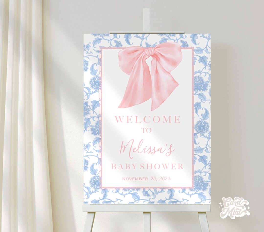Editable Welcome Pink Bow Party Sign, Baby Shower Sign Instant Download ...