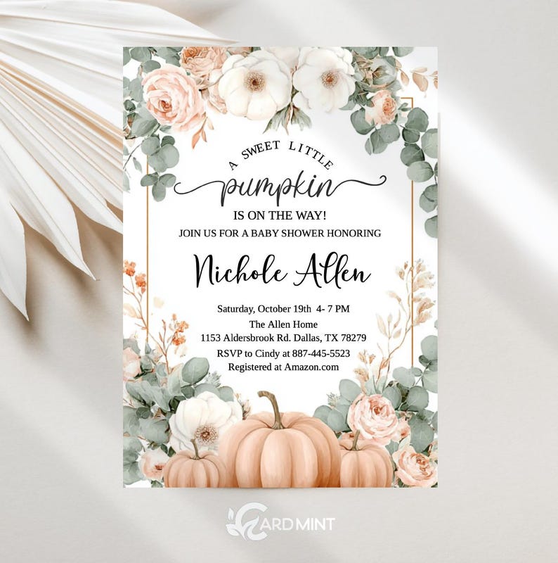 Pumpkin Fall Baby Shower Invitations, A Little Pumpkin Baby, Autumn ...