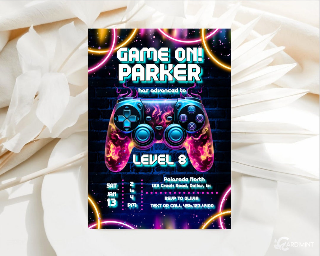 EDITABLE Gamer Birthday Invitations, Video Games Play Game on Invites ...