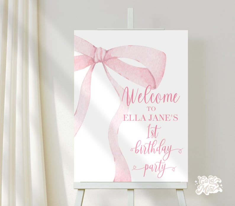 Editable Welcome Pink Bow Party Sign Sign Birthday Sign - Etsy