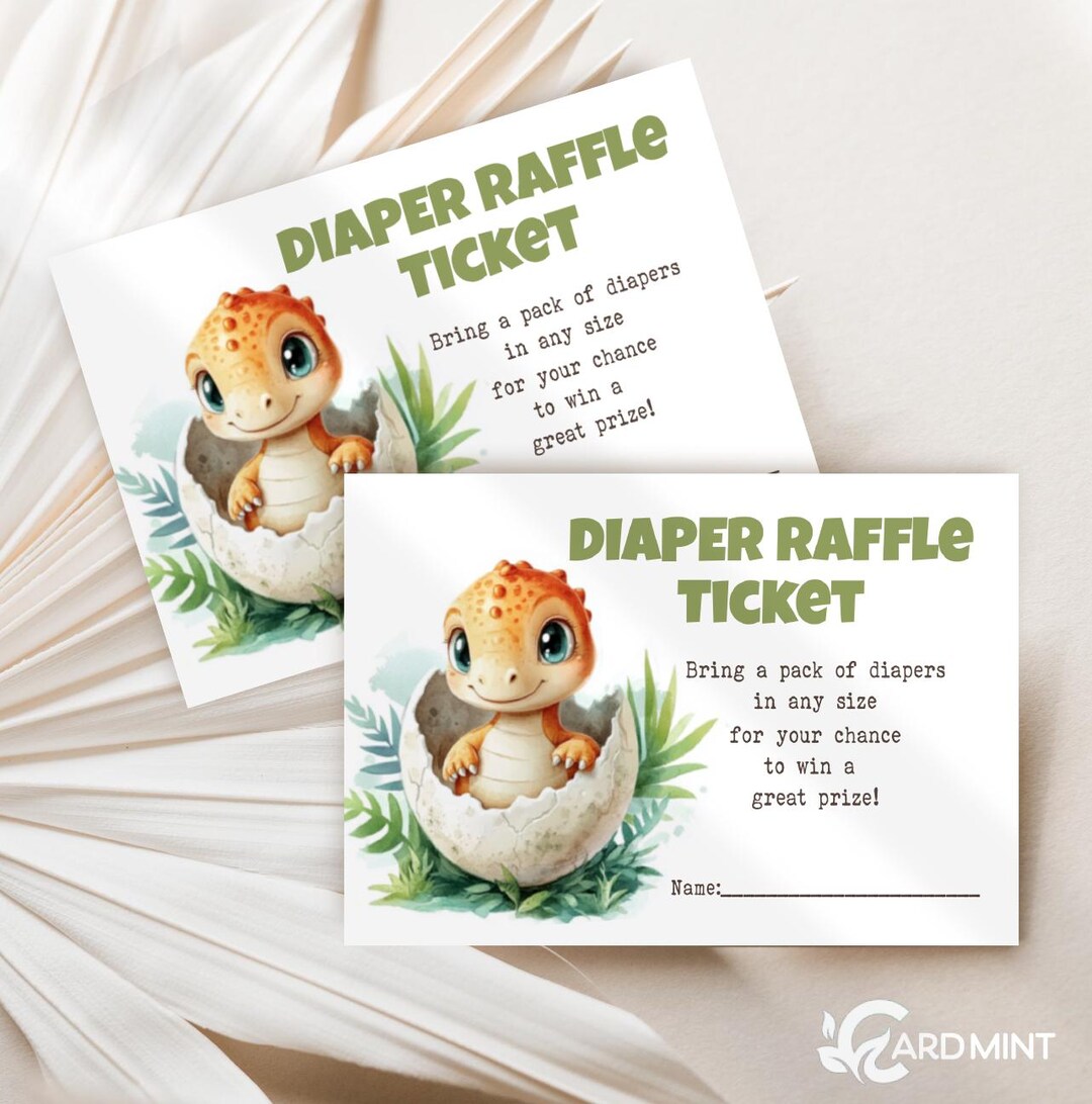 Editable Hatching Soon Dinosaur Baby Shower Diaper Raffle Tickets, Cute Dino Bring Diapers ...