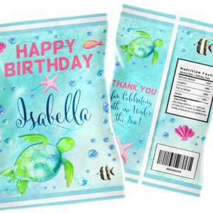 Sea Turtle Water Bottle Labels, Under the Sea Birthday (PDF) - Etsy