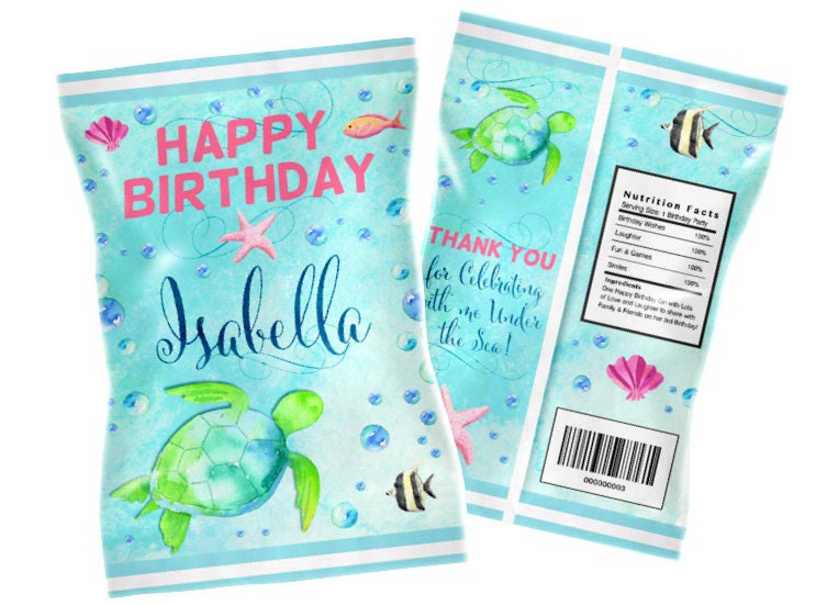 Water Bottle Labels Under the Sea Drink Wrappers Sea Turtle - Etsy Canada