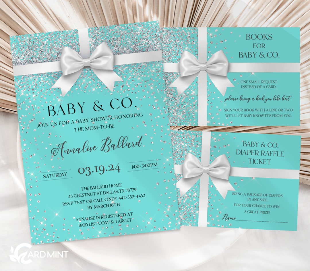 EDITABLE Blue Baby Shower Invitation Set of 3 Paris Baby White Bow ...