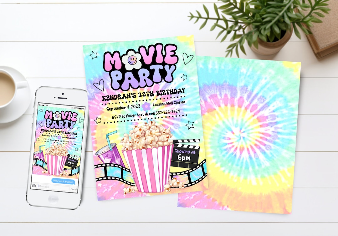 Editable Movie Invitations Birthday Girl Cinema Invite Birthday Movie ...