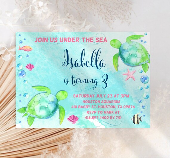 EDITABLE Sea Turtle Birthday Party Invitations Under the Sea - Etsy