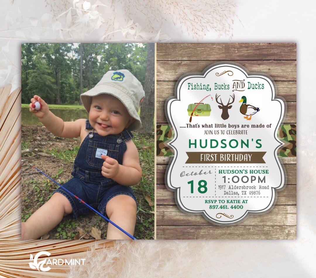 EDITABLE Fishing, Bucks and Ducks Country Farm Boy Birthday Photo ...