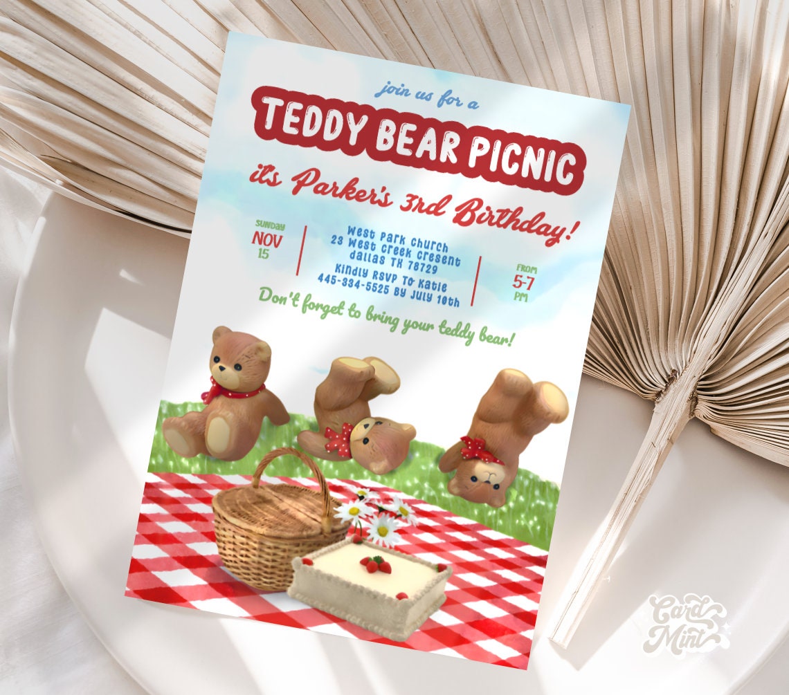 EDITABLE Teddy Bear Picnic Invitation Bear Birthday Cute Teddy - Etsy Canada