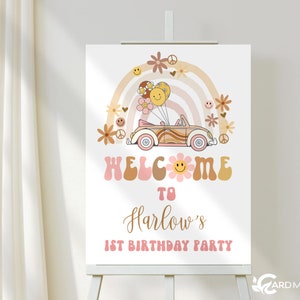 Editable Welcome Sign Groovy Party Sign, Rainbow Birthday Poster ...