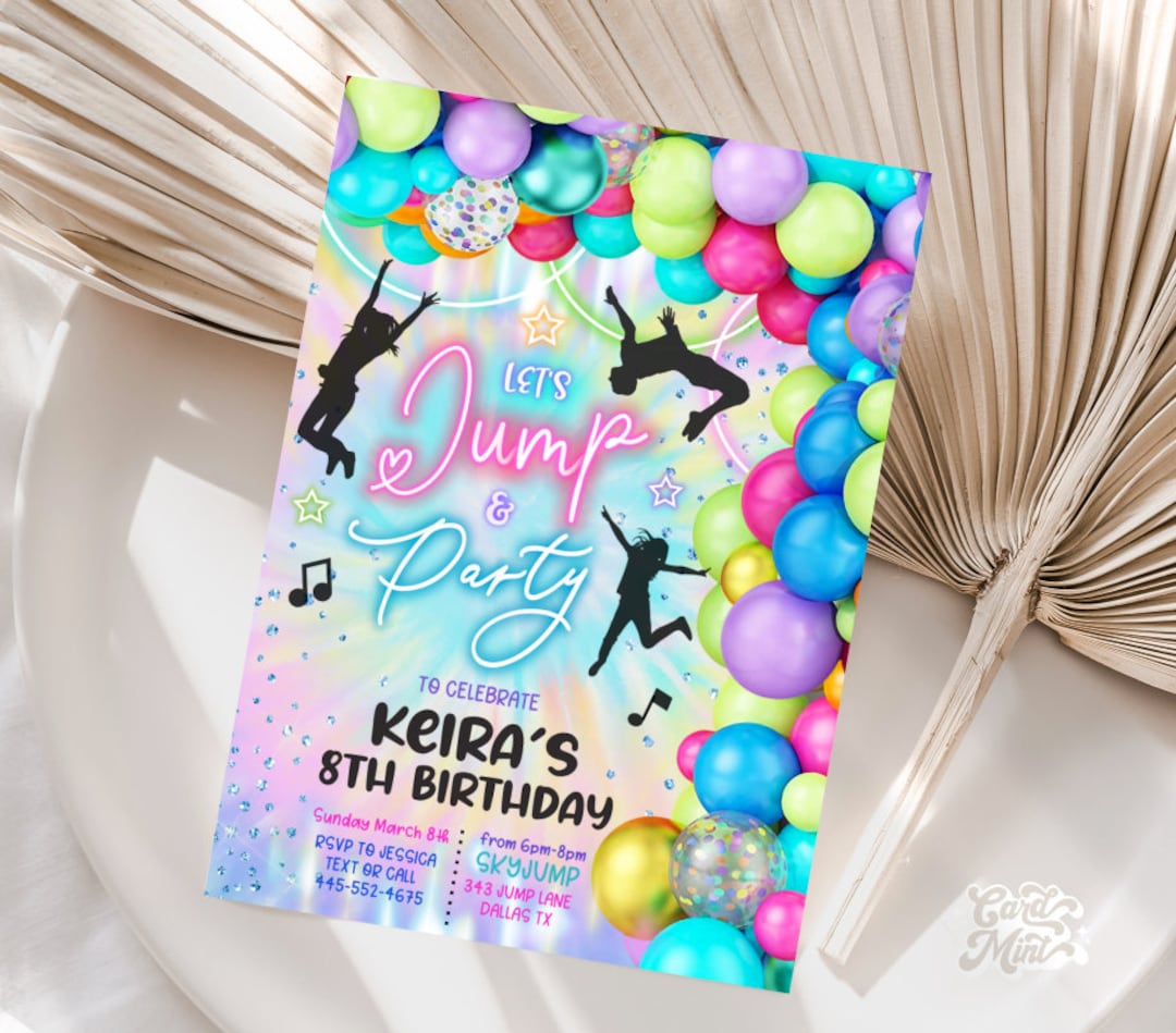 Editable Trampoline Jump Park Birthday Party Invitation, Glow Birthday ...