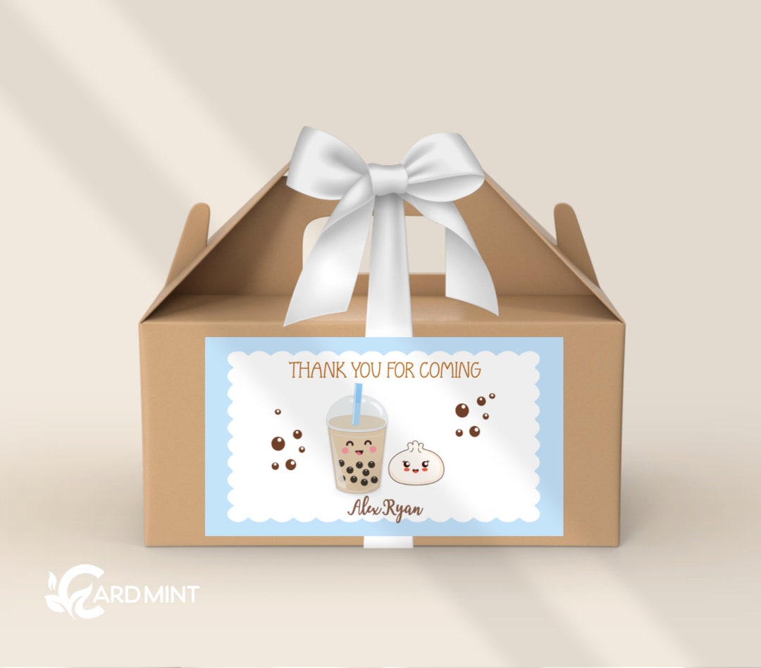EDITABLE Gable Box Labels, Birthday Bubble Tea Birthday Party Thank You ...