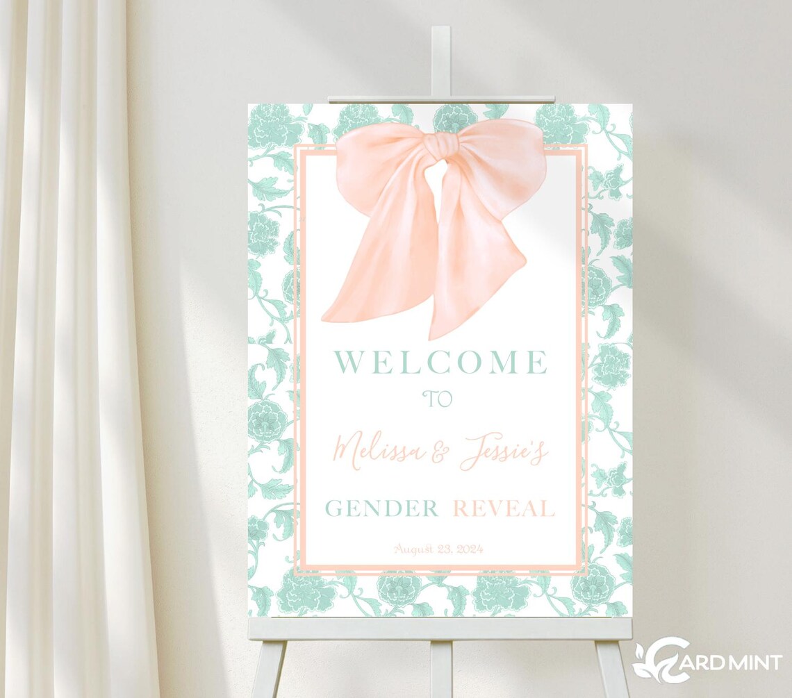 Editable Bow Party Welcome Sign, Gender Reveal Welcome Poster Download ...