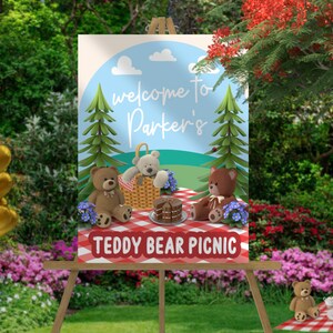 EDITABLE Teddy Bear Picnic Theme Birthday Party Poster Welcme Sign ...