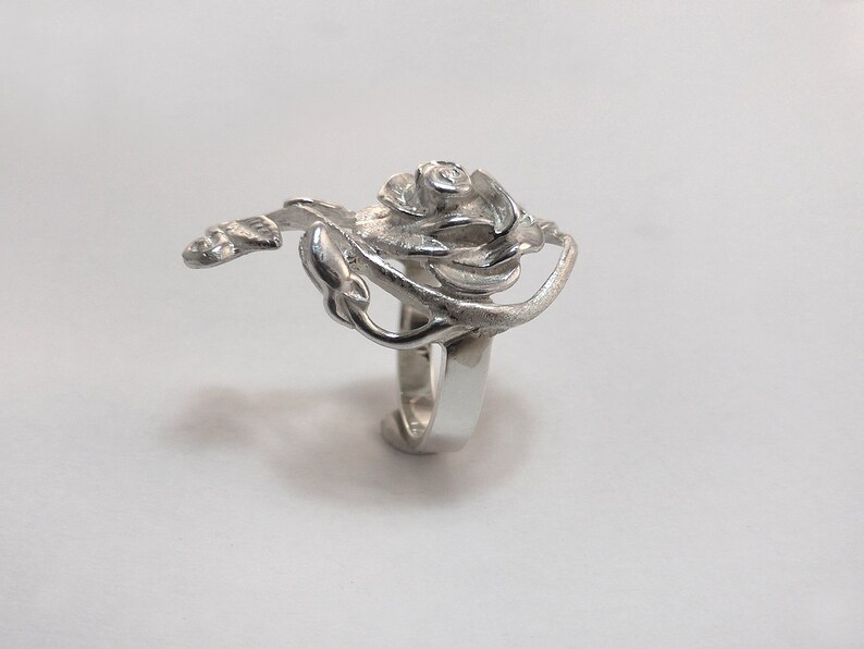 SILVER ROSE RING, Rose Gift for Her,cocktail Ring Sterling Silver,rose ...