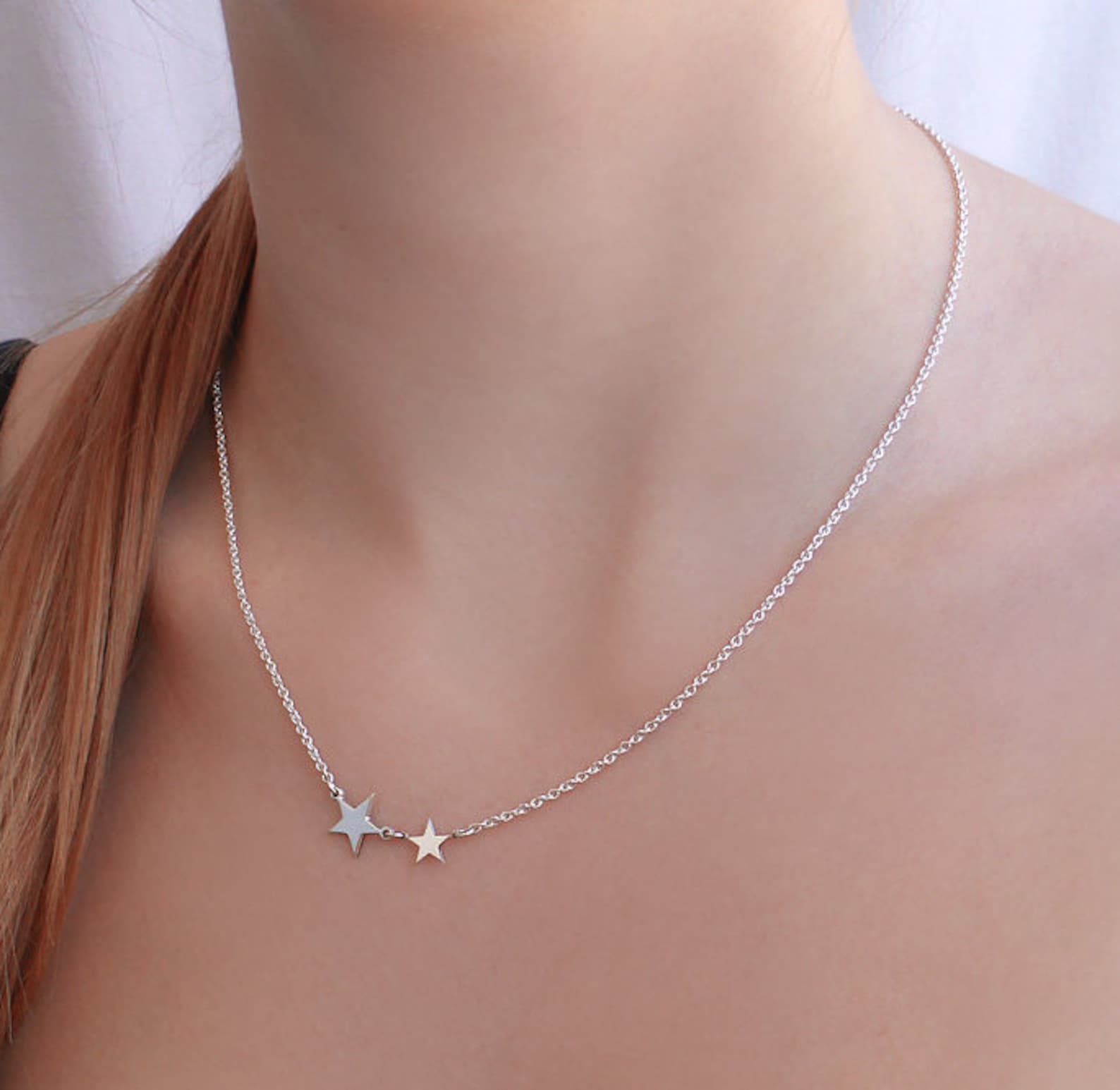 LITTLE 2 STAR NECKLACE, Silver Star Necklace, Free Shipping, Initial ...