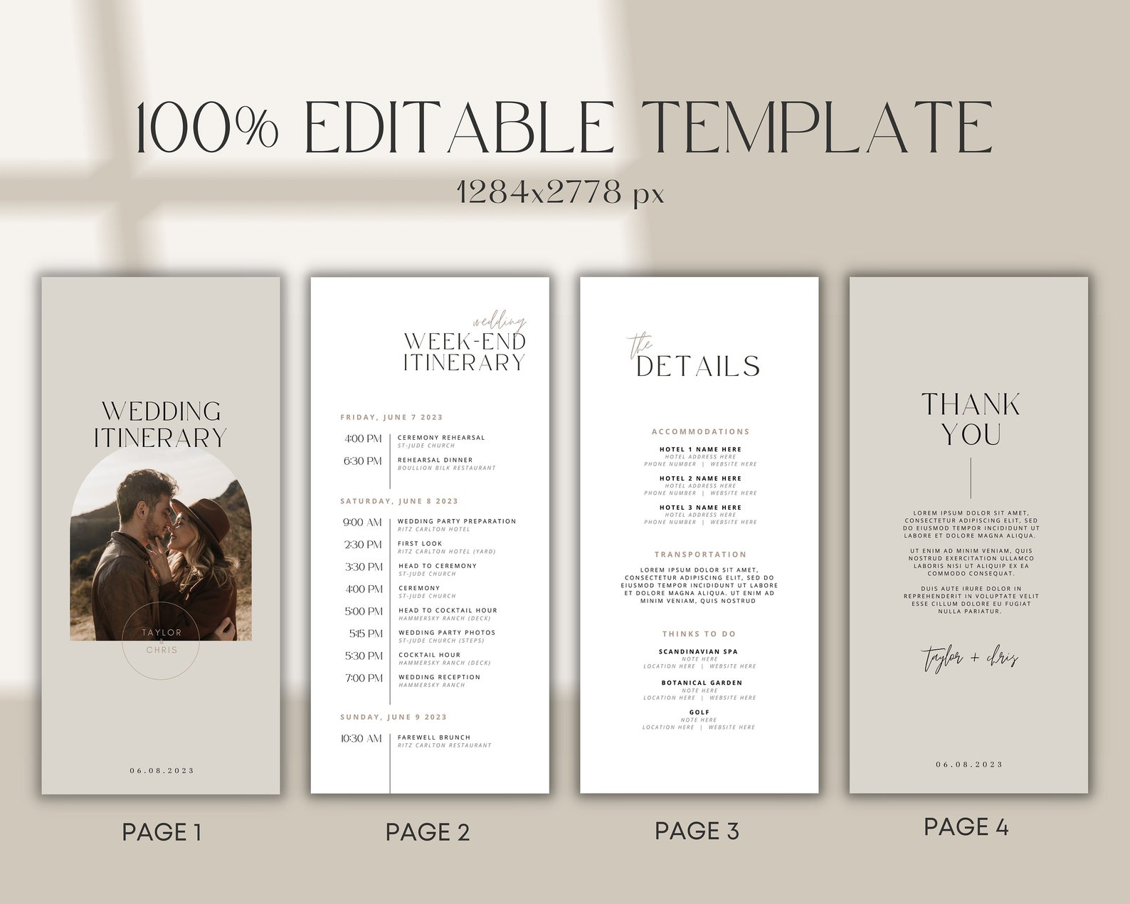 WEDDING ITINERARY TEMPLATE Editable on Canva, Perfect for Wedding Party ...