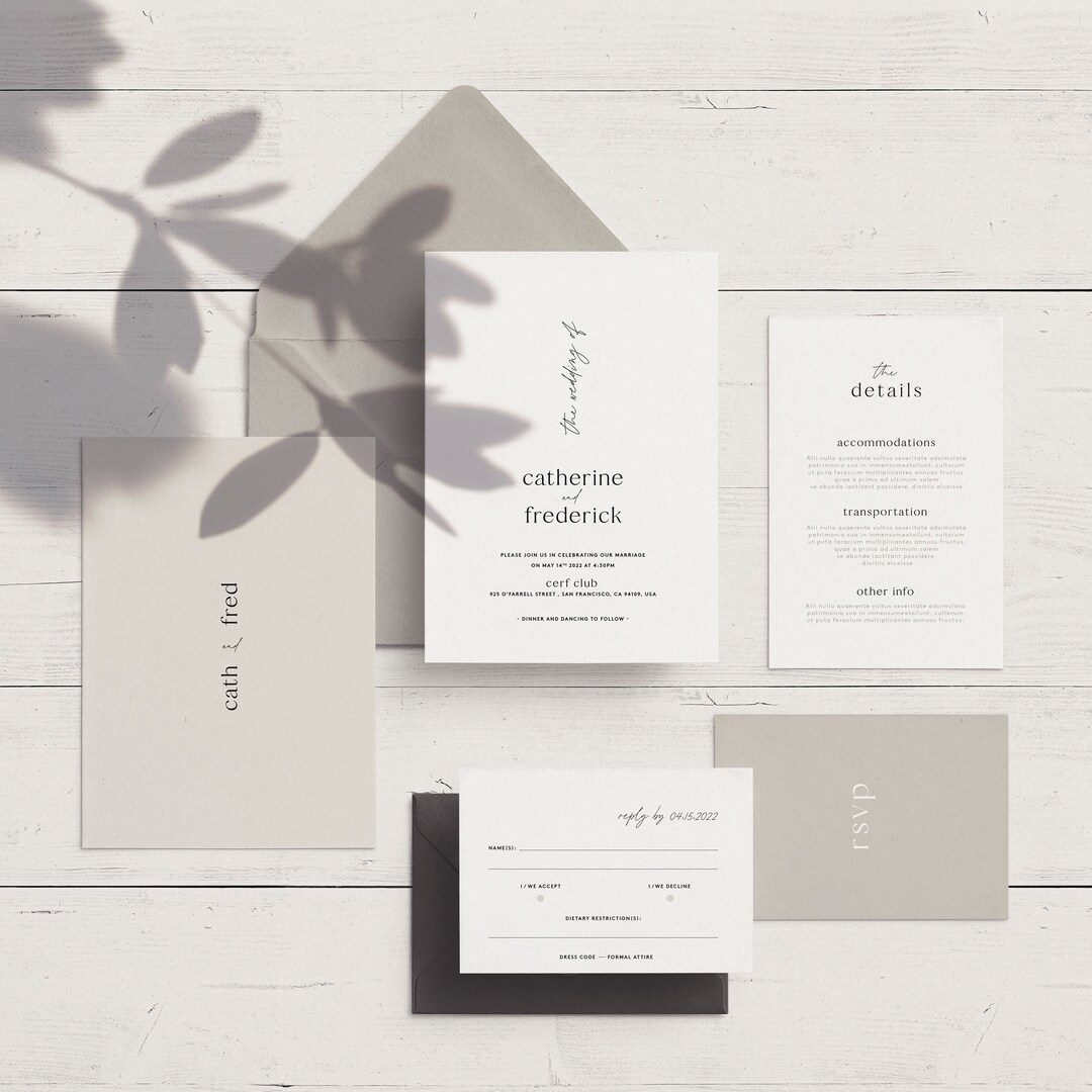Printable Wedding Invitation Set Modern Wedding Invitation Suite ...