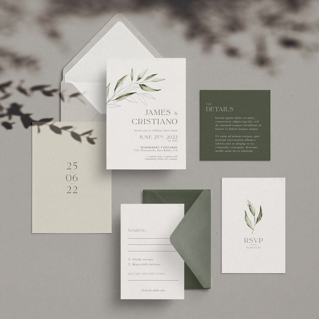Printable Wedding Invitation Set Modern Wedding Invitation Suite ...