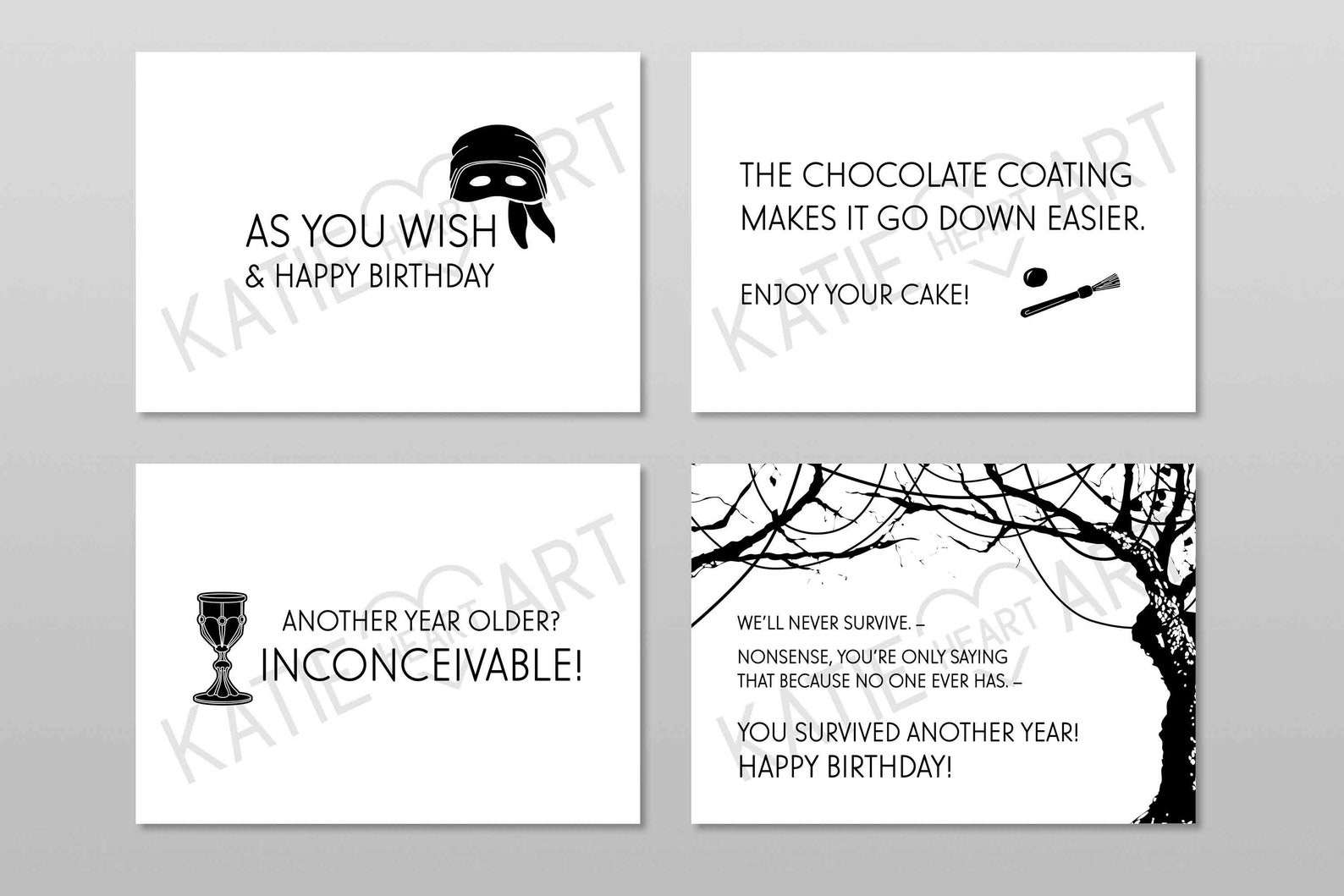 Princess Bride Set of 4 Happy Birthday Cards DIGITAL DOWNLOAD - Etsy