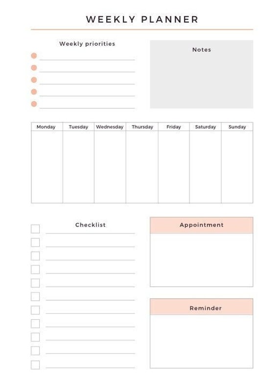 Simple Weekly Planner - Etsy