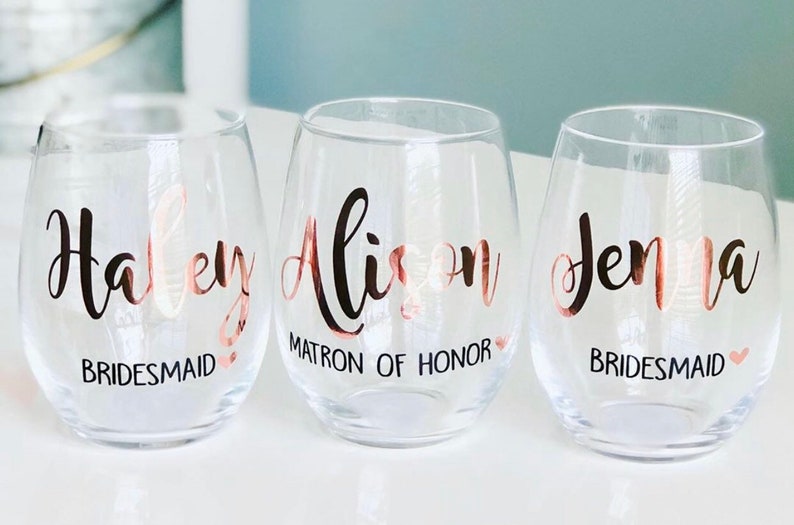 Personalized Stemless Wine Glass Bridesmaid Glasses Bridal - Etsy