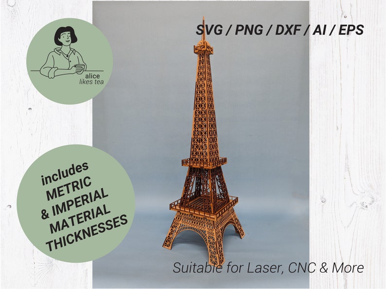 Eiffel Tower - Laser CNC File - DXF, DWG, Model for Plywood Mdf Acrylic ...