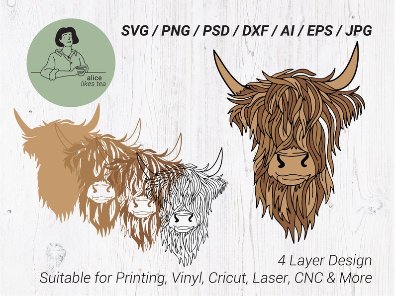 Highland Cow 3D Layered for Cardstock Colorful Cow - Etsy